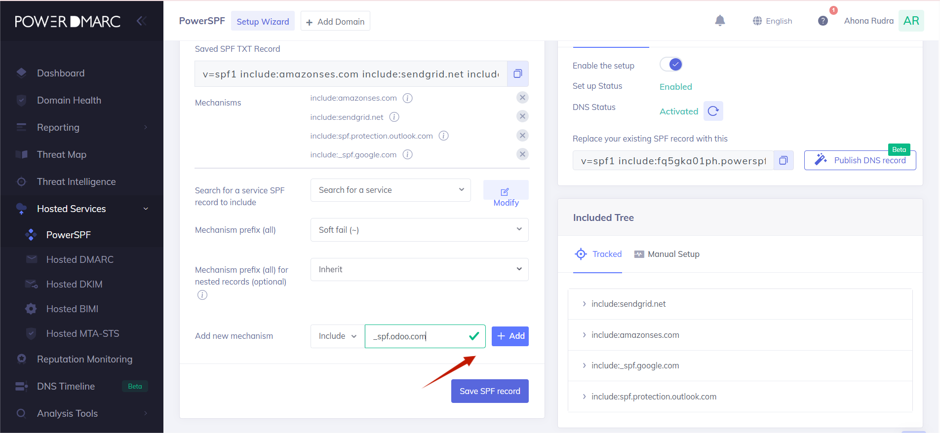 Dans la zone de texte, tapez - PowerDMARC